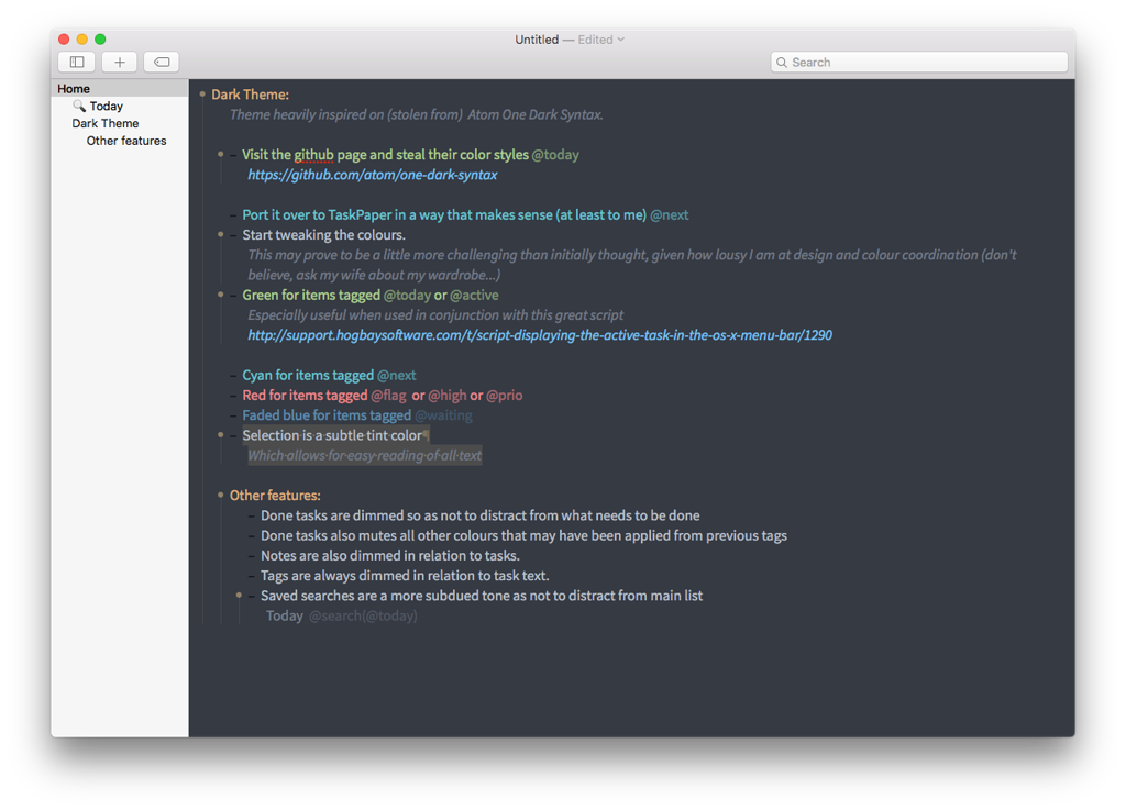 Theme: Dark Theme based on Atom One Dark Syntax - TaskPaper - Hog Bay ...