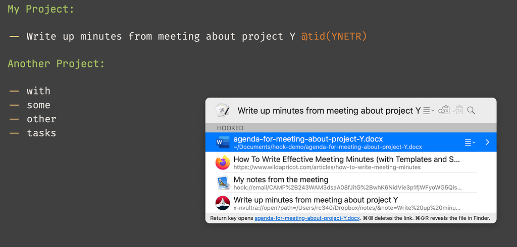 Hook to a specific task - TaskPaper - Hog Bay Software Support