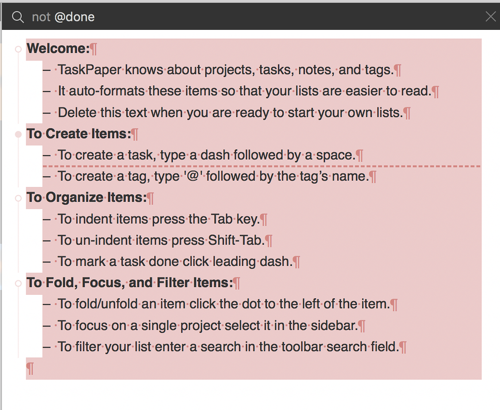 Trying to make selected "gaps" more visible - TaskPaper - Hog Bay Software Support