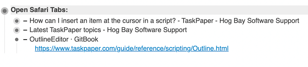 Insert All Open Safari Tabs into a TaskPaper doc - TaskPaper - Hog Bay Software Support